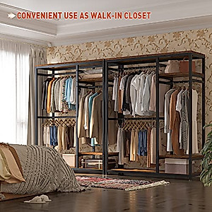 Raybee Free Standing Closet Organizer Heavy Duty Metal Wooden Clothing Rack with Shelves Capacity 400LBS 71"H Freestanding Clothes Rack Garment Rack for Hanging Clothes