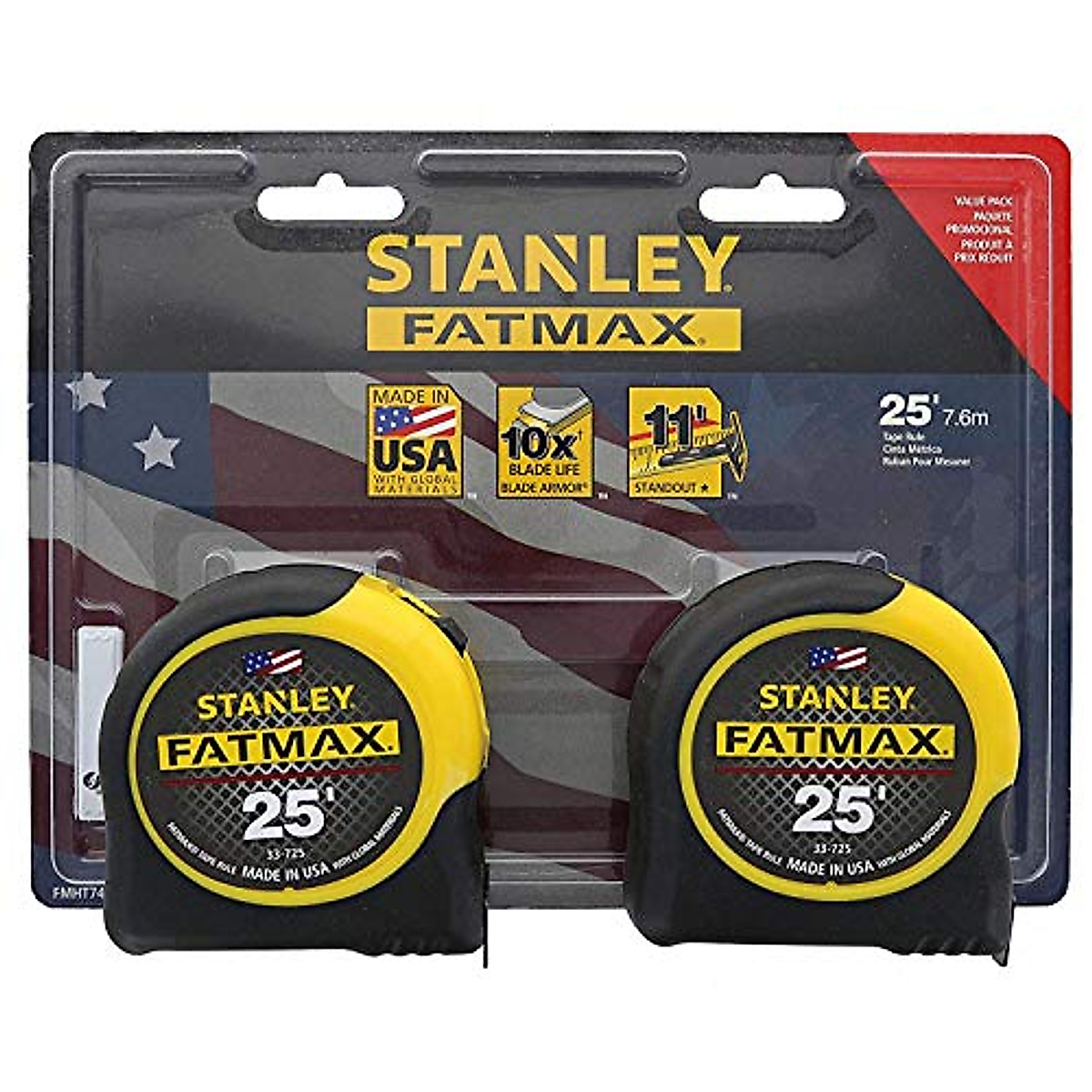 Stanley Consumer Tools FMHT74038 25' Fatmax Tape Measure, 2 Tape Measures per Pack, 4 Tape Measures Total