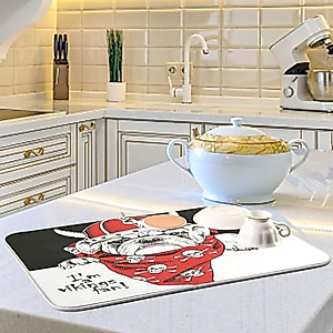 Red Skull Scarf Bulldog Black White Dish Mat Memory Foam Dish Drying Mat 16 X 18 Kitchen Mat Counter Dish Drainers Mat Dryer Kitchen Mat