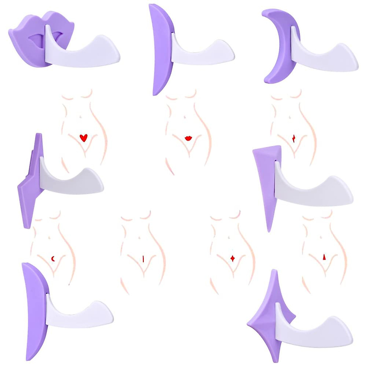 Wusteg 9Pcs Pubic Hair Shaving Stencil with Bikini Trimmer Shaver, Hair Remover Grooming Kit 7 Reusable Sexy & Charming Pubes Styling Shaver Model, Intimate Hygiene Goods for Women