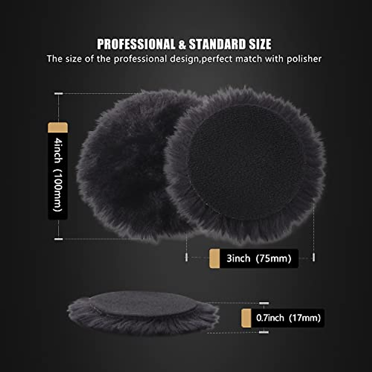 SPTA 3 Inch (75mm) Wool Buffer 3" Wool Buffing Pad Lambwool Wool Buffing polishing Pads, 6 Pcs Kit with Hook & Loop 5/8"-11 Thread Drill Adapter for Car Polishing and Buffing