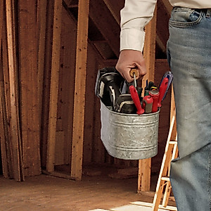 KOTINARA Galvanized Flatware Caddy - Strong Wooden Handle, Rust-Resistant, Indoor & Outdoor Use - A Farmhouse, Rustic, Country Style Organizer for Utensils, Flatware, Tools and more