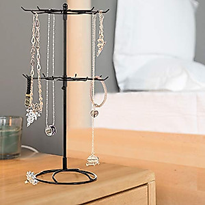 Firlar 2 Tier Rotating Jewelry Tower Jewelry Stand, Metal Rotating Jewelry Display Holder Jewelry Tree Stand Bracelet Rotation Holder Jewelry Display Rack Organizer for Necklace Bracelet Earring Ring