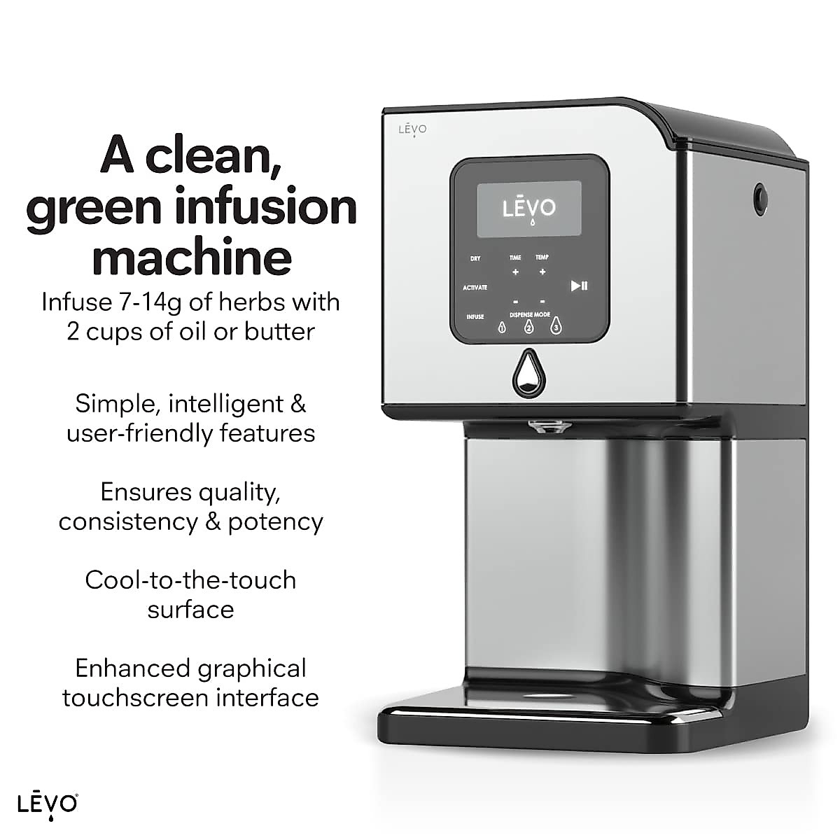 LEVO Lux - Premium Herbal Oil Infusion Machine - Botanical Extractor - Herb Dryer, Decarboxylator, & Oil Infuser - Gourmet Edible Infusion Maker - For Infused Gummies, Brownies & More - Silver