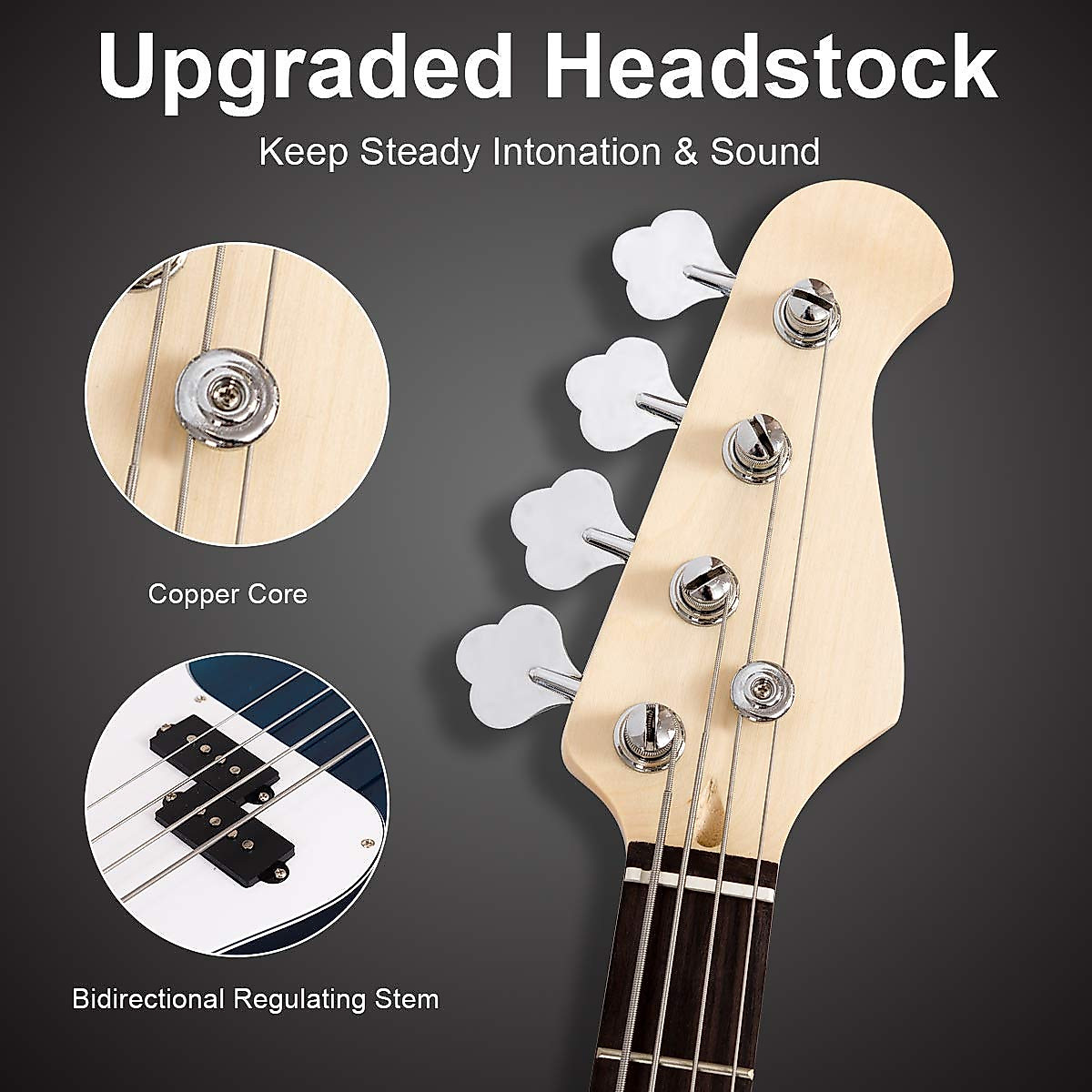 Costzon Full Size Electric 4 String Bass Guitar for Beginner Starter Complete Kit, Rose Fingerboard and Bridge, w/Two Pickups & Two Tone Control, Guitar Bag, Strap, Guitar Pick, Amp Cord (Blue Bass)