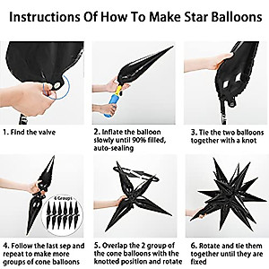 COVANNI Black Star Balloons Metallic 50 Pieces, Big 26 Inch Black Explosion Star Foil Balloons, Starburst Balloons Spike Balloons 12 Point Black Star Cone Balloons for Wedding Baby Shower Photo Props