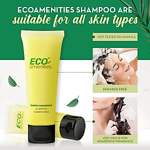 ECO amenities Travel Size Shampoo Bulk - 200 PACK, 30mL, 1 oz Hotel Shampoo Supplies for Guests - Green Tea Scent Eco Shampoo, Mini Shampoo with Flip Cap and Biodegradable Clear Container