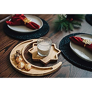 Suqoon Wooden Crescent Moon & Star Tray - Crystals & Stones Holder - Exquisite Serving Tray Set for Appetizers, Cookies - 11.5 inch Crescent Moon Tray for Healing Crystals Storage & 8 inch Star Tray