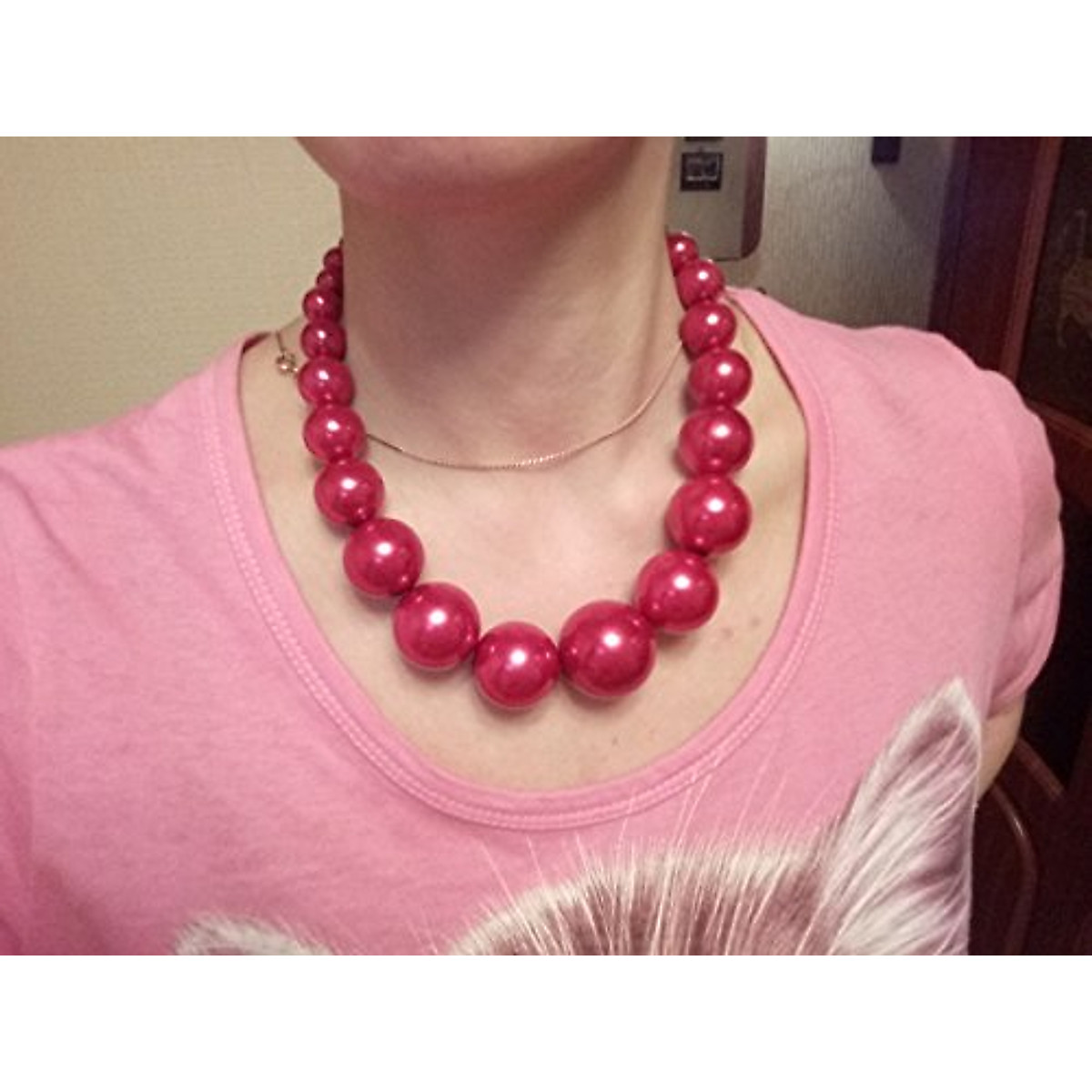 KOSMOS-LI Super Large Style Big Faux Pearl Strand Choker Necklace With Earrings Set