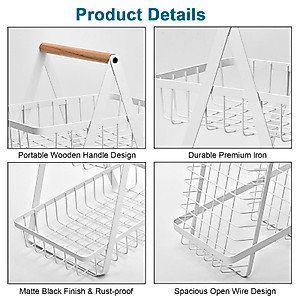 2-Tier Fruit Basket, Metal Fruit Bowl Bread Baskets Countertop Vegatable Storage Stand for Kitchen, White