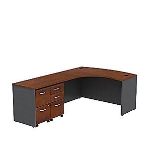 Bush Business Furniture Series C 60W Bowfront LH L-Desk, 2-Drawer Mobile Pedestal and 3-Drawer Mobile Pedestal