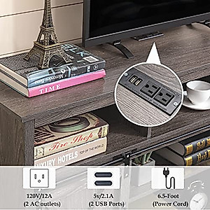 Vinctik 6&Fox 57” Wooden Farmhouse TV Stand for 60/65 inch TV,Double Layer Storage Entertainment Center TV Console Table,w Double-Row Sockets and 2 Sliding Barn Door,Media Cable Box(Grey Wash)