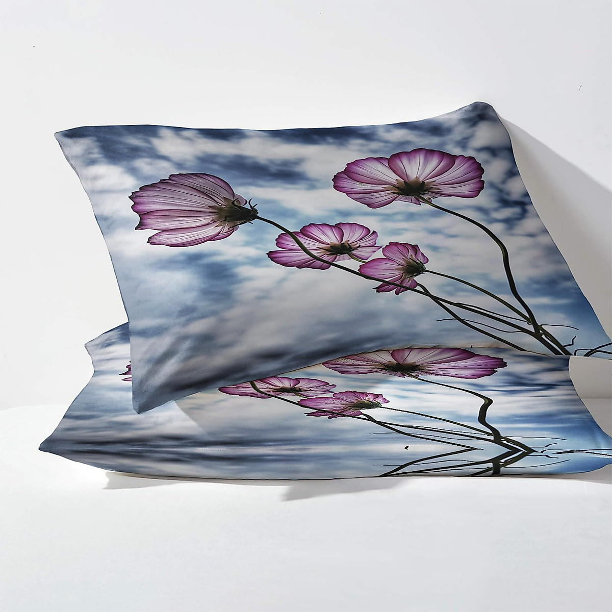 Poppy Sheets Full Size, Plant Sky Bed Sheets, Patterned Bedding Sheets & Pillowcases 4 Piece Set - Soft Microfiber Deep Pocket Fitted Sheet & Flat Sheet & 2 Pillow Cases L5-&-328