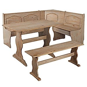 Target Marketing Systems Piermont Mid Century Modern Dining Nook Table and Bench 3 Piece Set for 6, Rustic Natural