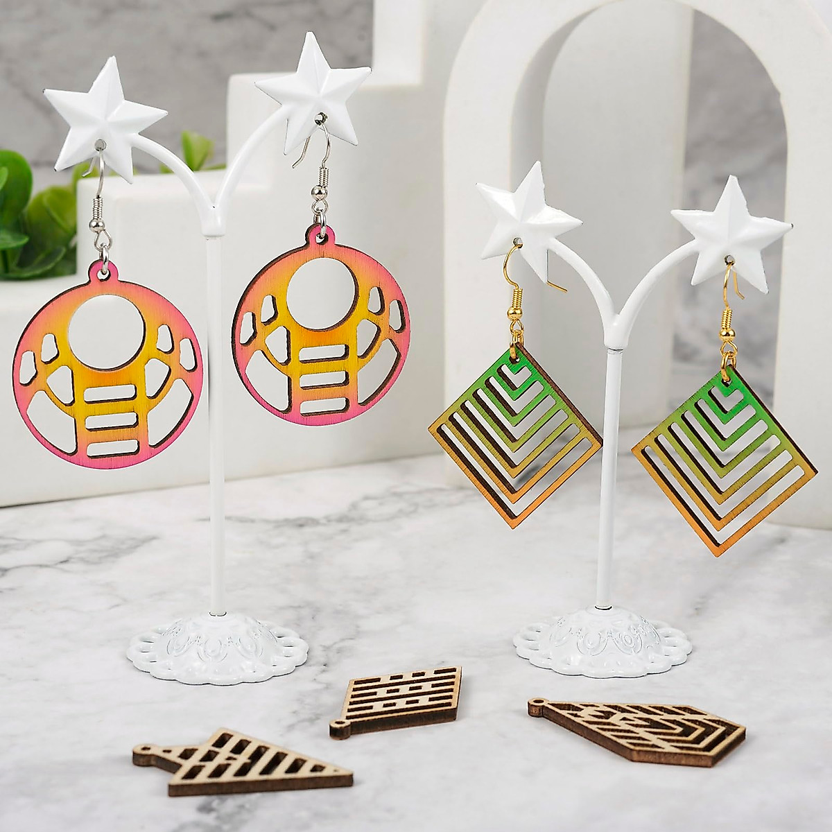 Beadthoven Wooden Earring Making Kit for Adults 12 Styles Hollow Filigree Wood Pendants Geometric Dangle Earrings Unfinished Wooden Charms with Earring Hooks and Jump Rings for Jewelry Making 148pcs