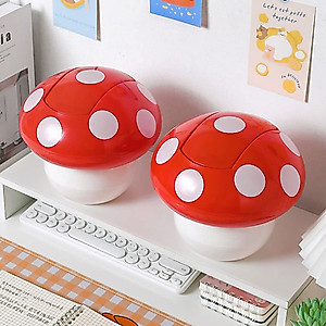 Healeved Small Trash Can for Desktop, Mushroom Trash Can Mini Adorable Trash Can with Lid Tabletop Trash Can