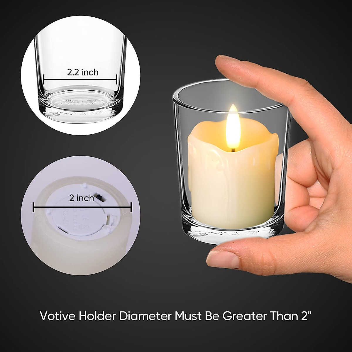 Homemory Flameless Votive Candles with Timer, 2" x 2" Real Wax, 400+Hour Realistic Black Wick Battery Operated Candles, Set of 6 for Wedding, Party and Holiday Decoration (Battery Included)