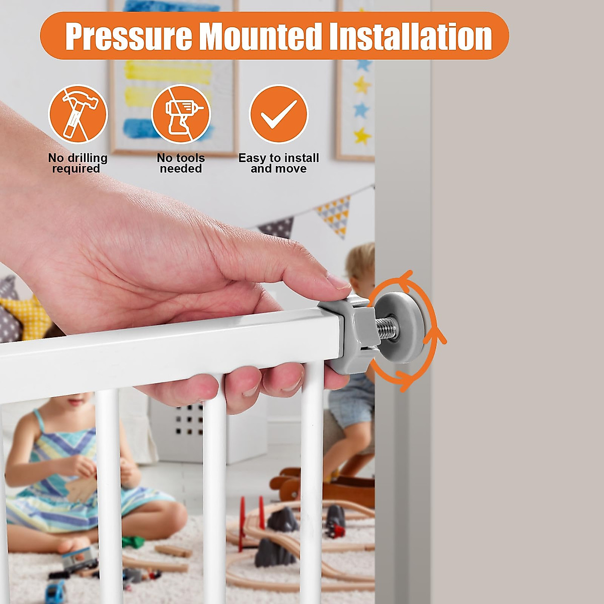 keny 36" Extra Tall Baby Gate for Stairs, 29"-42.5" Wide Auto Close Dog Gate, Pressure Mounted Easy Walk Through Pet Gate for Doorways, Durable Safety Stair Gate, White