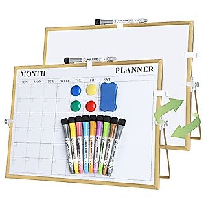 White Board, Jorking Dry Erase Calendar 16’’x12” Magnetic Desktop Whiteboard with Stand, Monthly whiteboard for wall Portable Double-Sided Dry Erase Board for Kitchen, Office, School, Gift idea,Golden