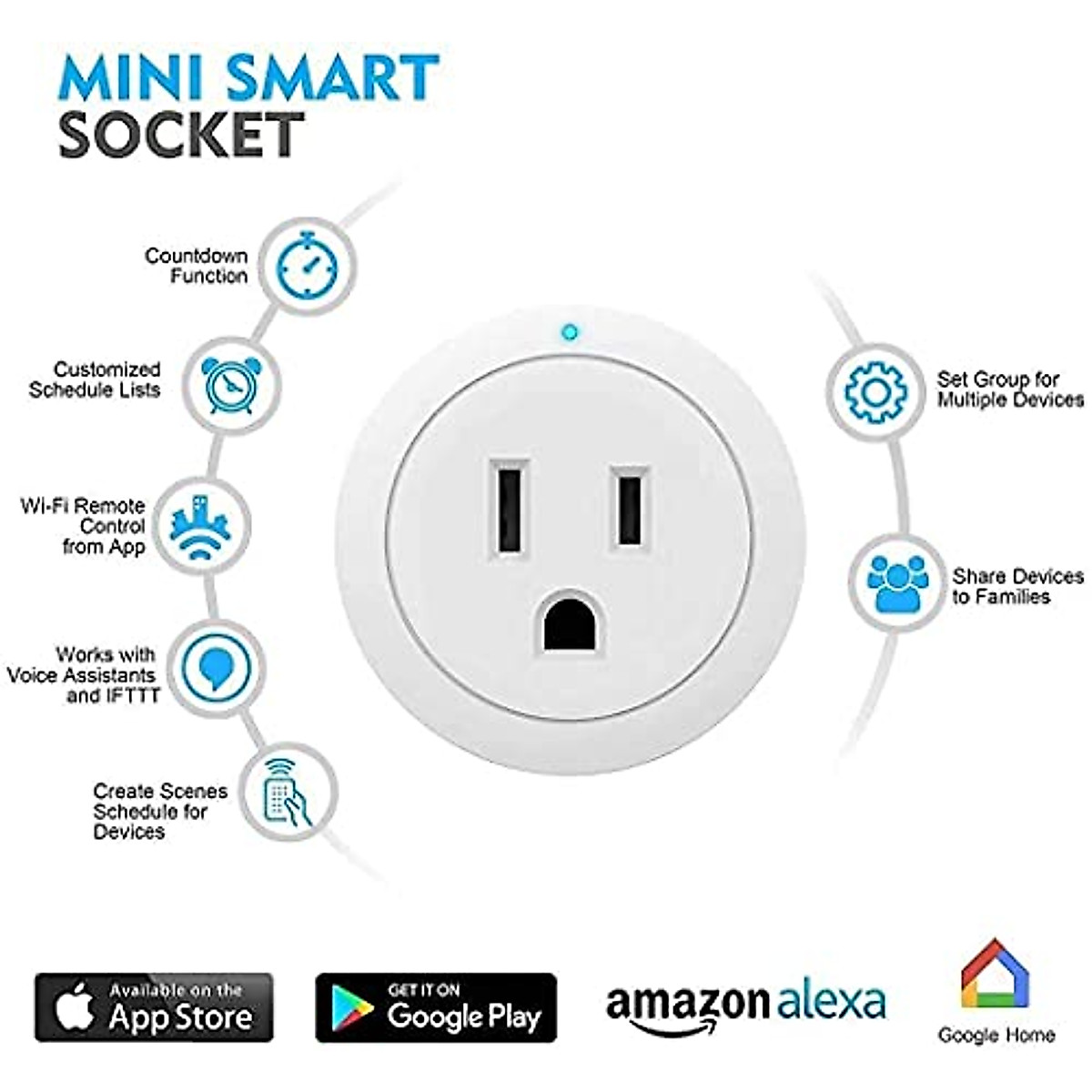 Amysen Smart Plug, Wi-Fi Outlet Socket Works with Alexa and Google Home, Remote Control with Timer Function, No Hub Required, ETL FCC Listed (4 Pack)