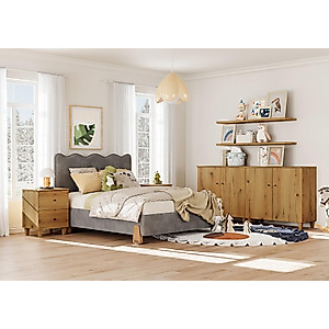 WAMPAT Wide Dresser Chest with Doors for Bedroom, 2-in-1 Rustic Oak Brown Wood Closet Storage Organizer with 6 Compartments for Kids Room, Nursery, 70.8x15.3x32.4