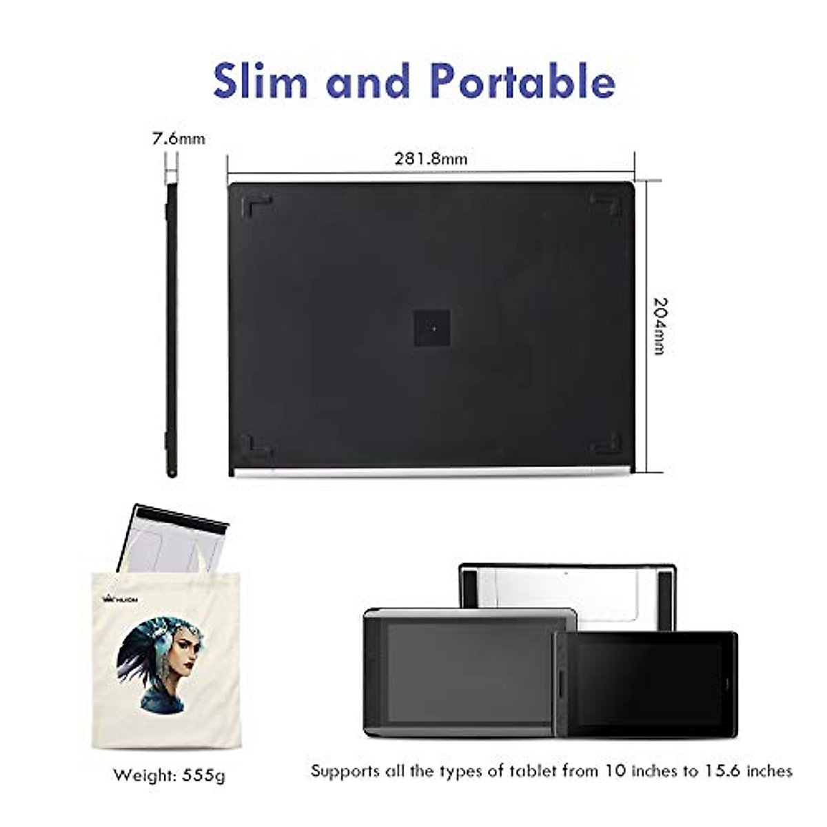 HUION Adjustable Tablet Stand Multi-Angle Portable Desk Stand for 10-15.6" Graphics Drawing Monitor Tablet Pen Display，Suitable for Kamvas Pro 16/Pro 12/Pro 13，Kamvas 16，iPad Pro, Wacom Cintiq