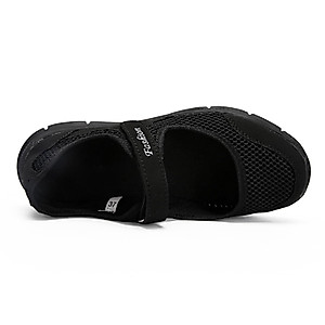 YIBLBOX Womens Walking Shoes Non Slip Work Shoes Adjustable Mary Jane Shoes Mesh Casual Sneakers Black
