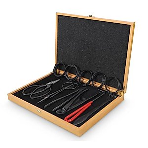 Bonsai Tools Set with Wood Box 12PCS Heavy Duty Bonsai Tree Kit, Trimming Scissor Shears, Concave Cutter, Wire Rolls, Wire Cutter and More, Gardening Bonsai Pruning & Care Kit