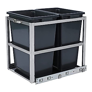 Anbuy 30 Liter / 8 Gallon Dual Under Counter Kitchen Cabinet Pull-Out Trash Can, Double Compartment Under Sink Sliding Pull Out Waste Container Bin Trash Cans, Under Cabinet Slide Out Dual Cans