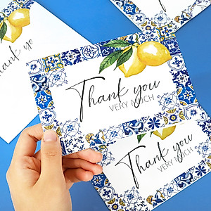AnyDesign Lemon Thank You Cards Bulk 24 Pack Thank You Note Cards with Matching Seal Stickers Envelopes Blue Tiles Lemon Greeting Cards for Baby Shower Wedding Birthday Bridal Party and All Occasion