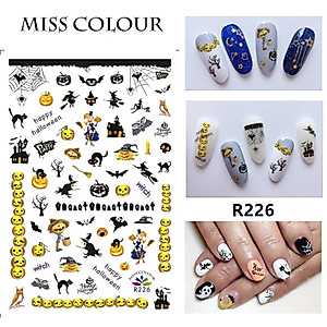 8 Sheets Halloween Nail Art Stickers Decals Self-Adhesive Pegatinas Uñas Cute Scream Horror Skull Spider Web Witch Nail Supplies Nail Art Design Decoration Accessories