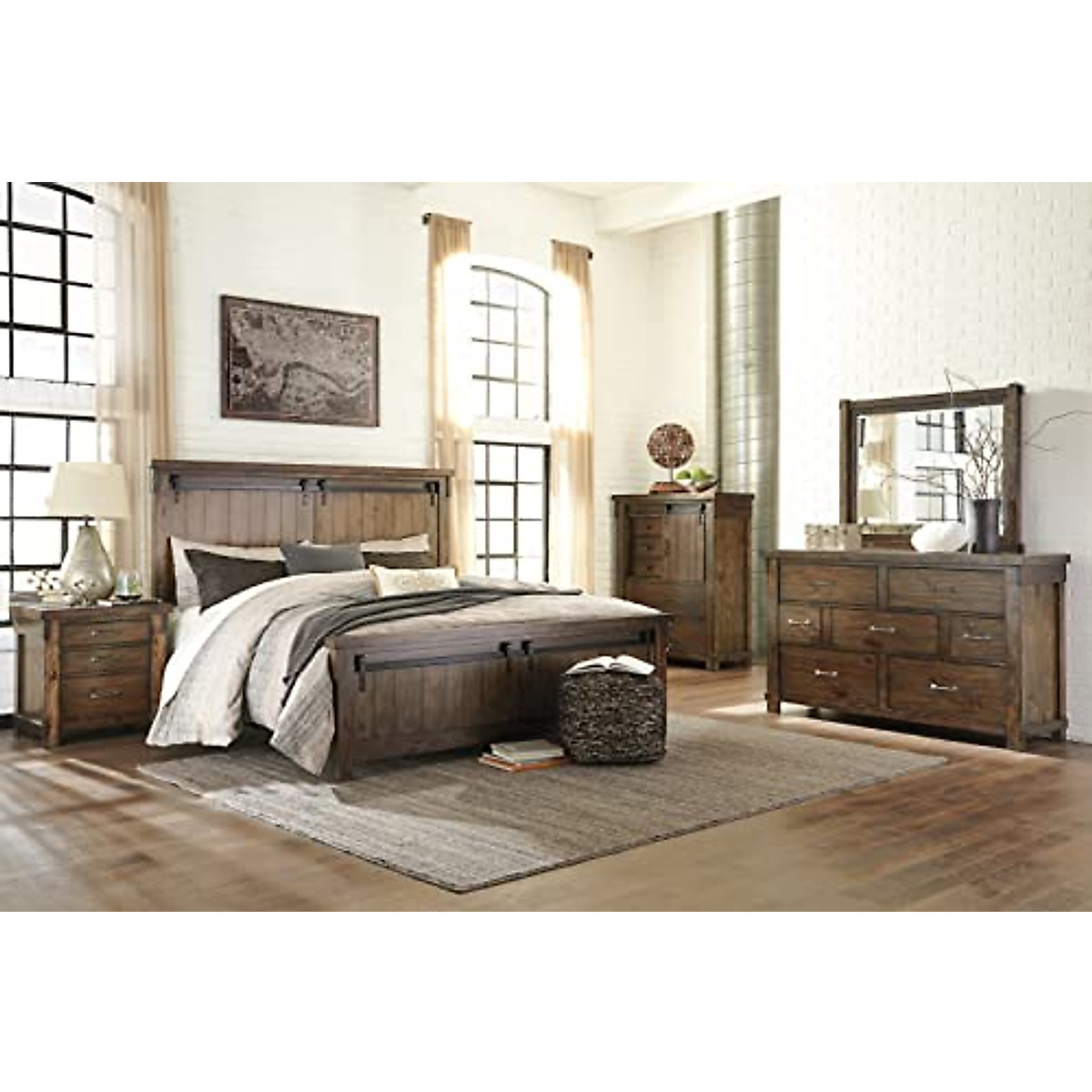 Signature Design by Ashley Lakeleigh Rustic Industrial 7 Drawer Dresser, Dark Brown