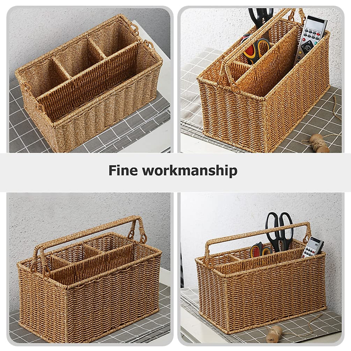 STOBAZA Wicker Utensil Cutlery Holder Flatware Cabinet Divided Flatware Organizers for Forks Spoons Napkins Silverware, Serving Utensils