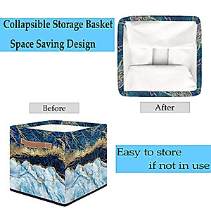 13x13x13 Storage Cube Bins Exquisite Luxury Blue Marble Fabric Storage Cubes 13 inch Collapsible Storage Bins Cubby Storage Baskets for Organizing Shelf Cabinet Bookcase Boxes