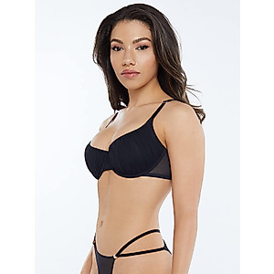 Savage X Fenty, Women's, Gathered Mesh Balconette Bra, Caviar, 38DDD