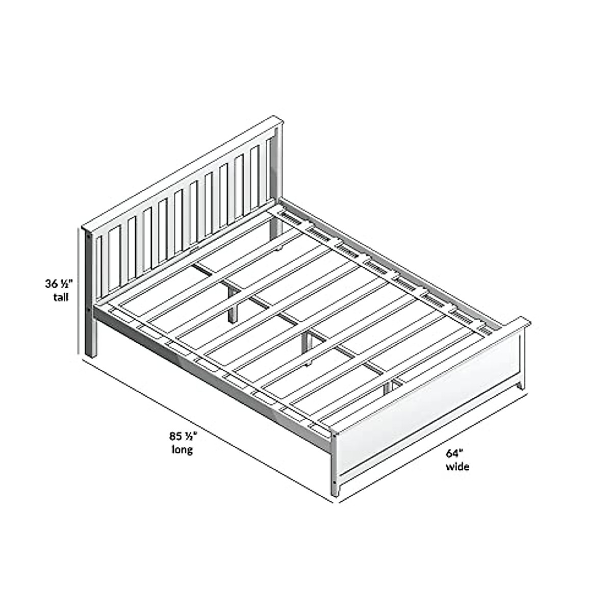 Plank+Beam Solid Wood Queen Bed Frame, Platform Bed with Headboard, White