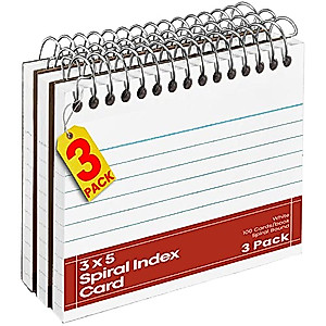 1InTheOffice Spiral Index Cards 3x5 Ruled, Spiral Bound, 50 White Cards/Spiral