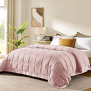 downluxe King Size Blanket with Satin Trim, Lightweight Down Alternative King Blanket for All Season, Machine Washable (Baby Pink, 90x108 Inch)