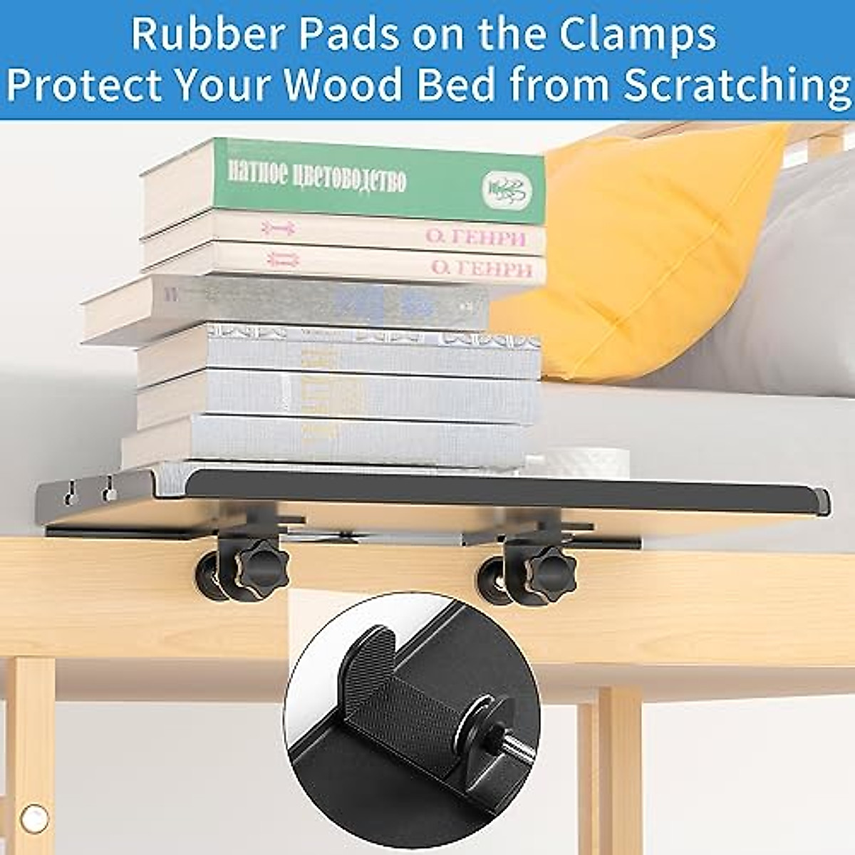 GAGUIUP Aluminum Alloy Bedside Shelf for Bed, Heavy Duty Bunk Bed Shelf Holds up to 40 Lbs, Clip On Nightstand Tray College Dorm Room Essential Bed Side Table with Charging Slot for Bed Frame, Loft