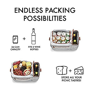 Foundry by Fit + Fresh, Brooks Dual-Compartment Insulated Cooler Bag with Wine Cooler Compartment, Food & Beverage Beach Bag, Picnic Basket, Perfect for Tailgating & Camping Accessories, Grey Stripe