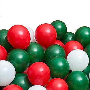 100 Pcs Christmas Red Green Balloons 12 Inch Red Green and White Latex Balloons with 65ft Ribbon for Christmas Birthday Baby Shower Party Decorations