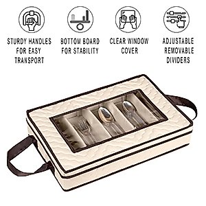 Flatware Storage Case - Tableware Utensil Chest - Durable 5 Compartment Silverware Container with Removable Lid and Easy to Carry Handles - Large Capacity Keeps Your Cutlery Organized and Protected