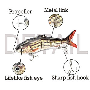 ods lure Robotic Swimming Lure Electric Fishing Lure USB Rechargeable 4-Segment Swimbait with Fishing Hooks for Bass Trout Perch Muskie (C)