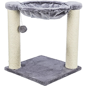 TRIXIE Baza 20-in Cat Scratching Posts, Durable Jute Cat Scratcher with Plush Hammock and Dangling Cat Toy, Gray