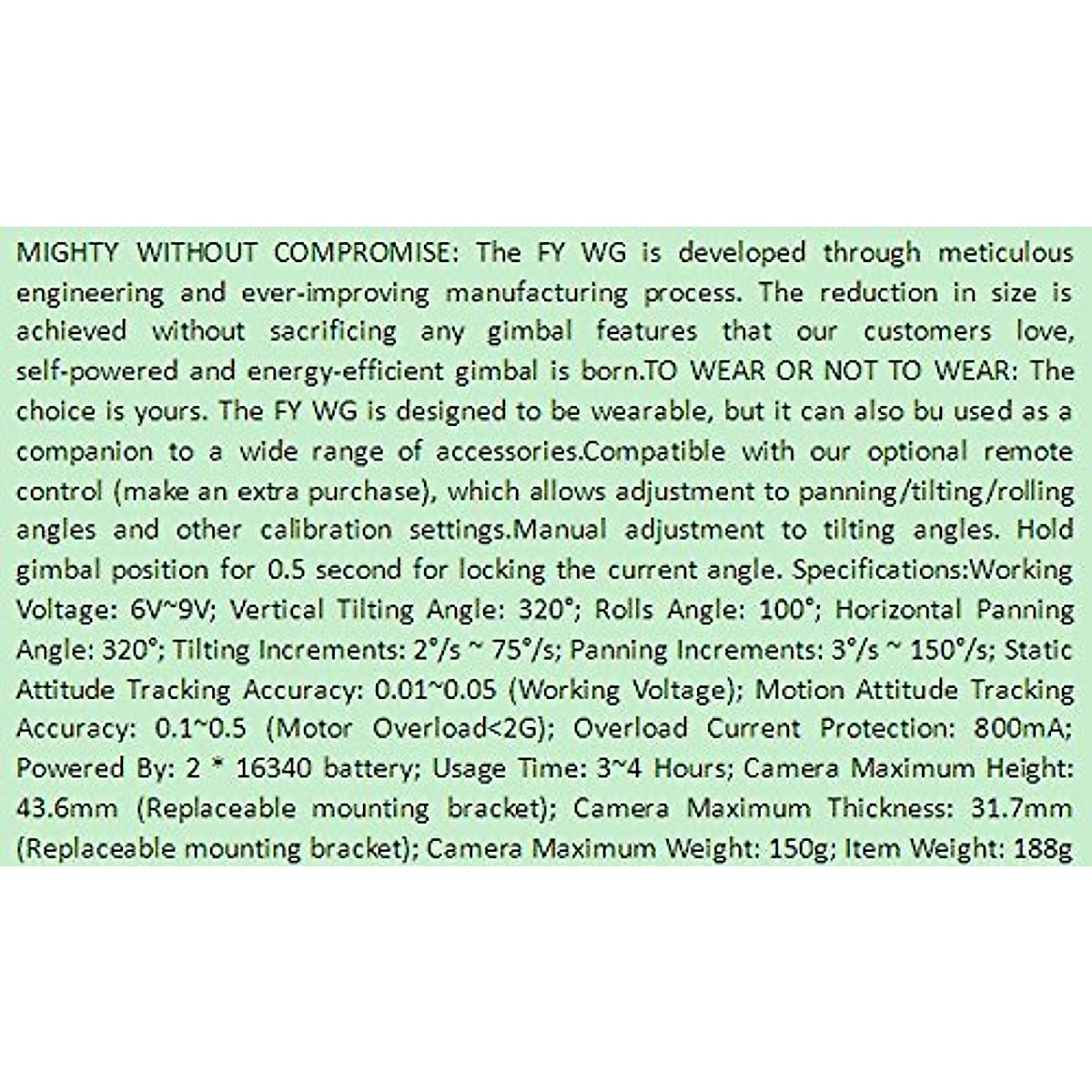 GOWE 3-axis Wearable Gimbal Stabilizer for GoPro Hero 3 3+ 4 SJCAM SJ4000 and Similar Shaped Action Cameras