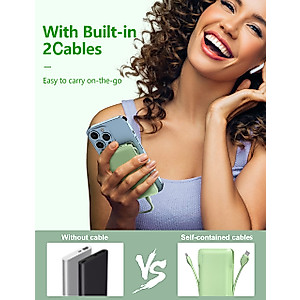 Metecsmart 2 Pack10000mAh Portable Phone Charger with Built in 2 Cables, Small Slim Mini Power Bank Fast Charging, USB-C Input/Output External Battery Pack Compatible with iPhone, Android, and iPad