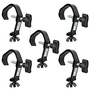 5 Pcs Black Truss Clamp Stage Lights Hook Fits Pipe OD 1.18-2"(30-51mm), Max.Load 132lb, Aluminum Alloy C Clamp for DJ Lighting Moving Head Spotlight, TUV certified