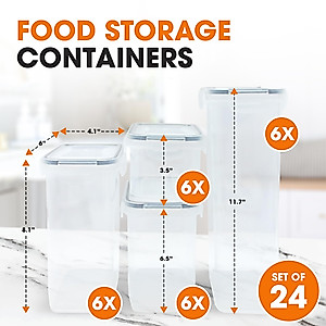 Cheer Collection Airtight Food Storage Containers Set of 24, Pantry Organizers and Storage, Stackable Food Storage Containers with Lids, Dry Food Storage Containers for Flour, Sugar, Pasta & More