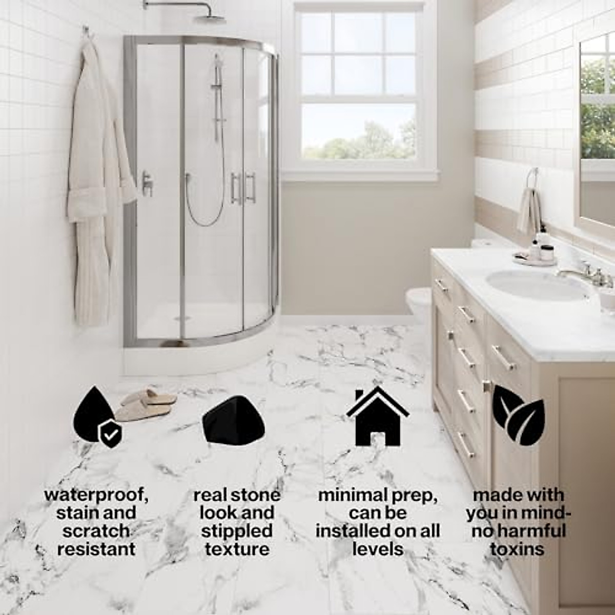 LUCiDA SURFACES Luxury Vinyl Flooring Tiles-Interlocking Flooring for DIY Installation-8 Stone-Look Planks-Calacatta-TerraCore-16 Sq. Feet, Box of 8 Tiles