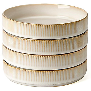 famiware Star 7.5" Pasta Bowls Set, Salad Bowl Set of 4, Double Reactive Glaze, Stackable, Perfect for Your Friend for Housewarming, Thanksgiving, Christmas, Cappuccino White